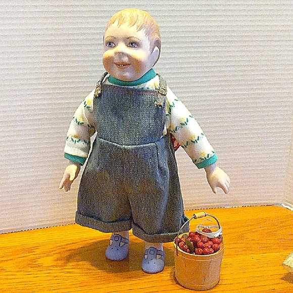 Source Unknown | Toys | Porcelain Boy Doll In Denim Overalls | Poshmark
